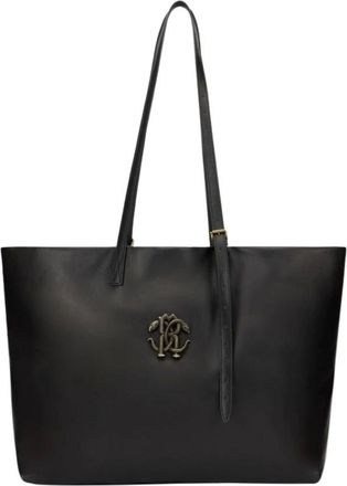 Roberto Cavalli Femme, Sacs, Noir, Taille: ONE Size Black Shopping Bag with RC Monogram