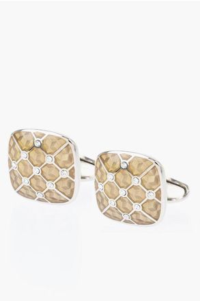 Corneliani Enameled Brass Cufflinks with Swarovskis size Unica