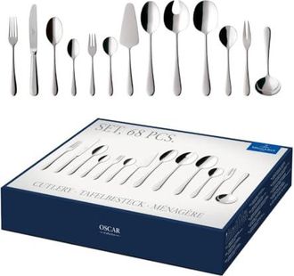 Villeroy & Boch Oscar Tafelbesteck 68 teilig 12 Personen, Sp&uuml;lmaschinenfest, Rostfrei, Besteck Edelstahl, Essbesteck, Besteckset, Messer, Gabel, L&ouml;ffel, K&uuml;chen Bestec