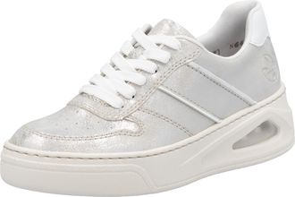 Rieker Plateausneaker RIEKER, Damen, Gr. 42, bunt (silberfarben, wei&szlig;), Lederimitat, metallic, Schuhe Plateausneaker, Schn&uuml;rschuh, Halbschuh, Freizeitsneaker