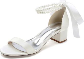 Generic Chaussures Mariage Femme Talon Bloc Bout Ouvert Talons Bas Sandales Mode &Eacute;t&eacute; Satin Mari&eacute;e Dress F&ecirc;te Hauts 4.5Cm,Ivoire,41 EU
