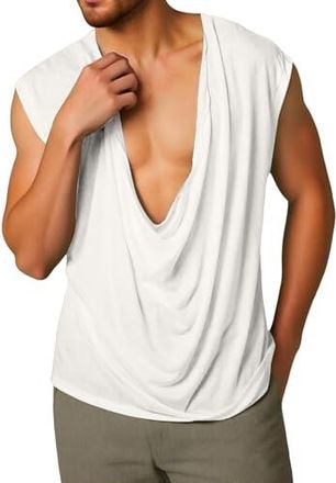 Generic DENGJIAMY Chemises sans manches &agrave; col en V profond pour homme pour l&eacute;t&eacute;, la plage, les vacances - Hauts unis - V&ecirc;tements tendance classiques et basiqu