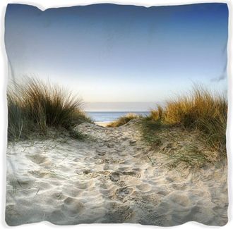 Wallario Dekokissen 40 x 40 cm, Weg durch die Dünen zum Strand am Meer, beidseitig Bedruckt, Kuschelkissen mit weicher Plüsch-Oberfläche