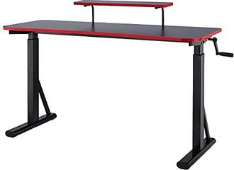 Amazon Basics Rechteckig Höhenverstellbarer Gaming-computertisch mit erhöhter Monitorablage, 63.5 D x 140 W X 127 H cm, Rot
