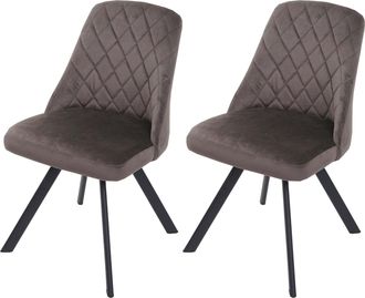 Mendler 2er-Set Esszimmerstuhl HWC-K25, Küchenstuhl Lehnstuhl Polsterstuhl, Metall Samt - Dunkelbraun