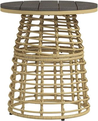 OUTSUNNY Table basse de jardin table dappoint ext&eacute;rieur r&eacute;sine aspect rotin m&eacute;tal naturel