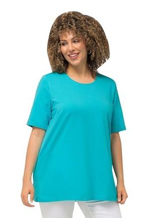 Ulla Popken T- Shirt, Ligne A, col Rond, Manches mi-Longues, Aqua Profond, 48-50 Femme