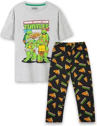Teenage Mutant Ninja Turtles Mens Pyjama Set | Adultes Gris en Détresse Pizza Party à Manches Courtes Graphique Tee & Partout Imprimé Long Jambe Bas Pyjama | TMNT des Années 90 Me