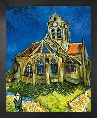 1art1 Vincent Van Gogh Poster Kunstdruck Bild und MDF-Rahmen - Die Kirche Von Auvers, 1890 (50 x 40cm)