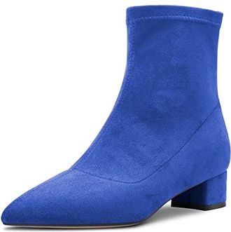 Castamere Femmes Bloc Chunky Bas Talon Heel Ferm&eacute; Pointu Bout Bottines Slip-on Fermeture &agrave; Glissi&egrave;re 3.5 CM Heels Classique Cute Chaussures Bleu A 45 EU
