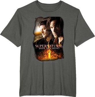 SuperNatural T-Shirt mit Flammendes Plakat-Motiv f&uuml;r Erwachsene - Unisex - Schwarz - Kurzarm - Gr&ouml;&szlig;e S - Klassische Passform - 100% Baumwolle - Warner Bros Offizie