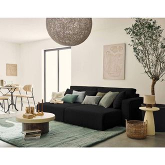 Best Mobilier Bestmobilier - Topaze - canapé droit 4 places avec double méridienne - assise profonde - en velours côtelé - noir