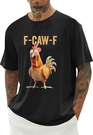 Generic F-Caw-F Funny Chicken T-shirt pour homme vintage coq sarcastique humour t-shirt Halloween surdimensionné col rond hauts amples décontractés à manches 