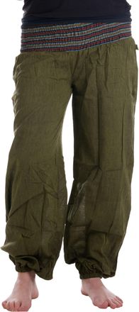 vishes Alternative Bekleidung - Sommer Chino Haremshose aus Baumwolle mit super elastischem Bund - handgewebt olivegr&uuml;n