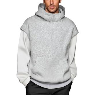 Generic Sweat &agrave; capuche surdimensionn&eacute; deux pi&egrave;ces avec fermeture &eacute;clair pour homme - Sweat &agrave; capuche &agrave; manches longues avec poche - Couleurs contrast&eacute;es - V&ecirc;