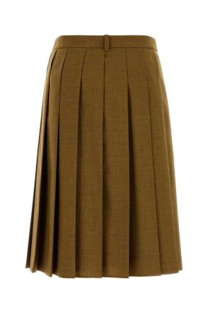 Prada Womens Khaki Wool Skirt Cannella Gonne
