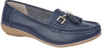 Jo & Joe Mocassins plats en cuir pour femme - Style d&eacute;contract&eacute; et confortable - Chaussures de travail &agrave; talon compens&eacute;, bleu marine, 41 EU