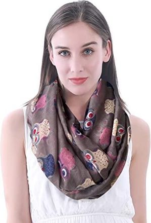 Lina & Lily Foulard Tube Femme Imprimé Hiboux, Écharpe Snood en Tissu Léger (Gris)