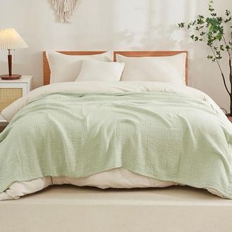 Emme Couverture 100% Coton Mousseline pour Adultes, 127 x 152 cm, pour canapé, Respirante, Douce, Grande Taille, pour Toutes Les Saisons, Vert Sauge