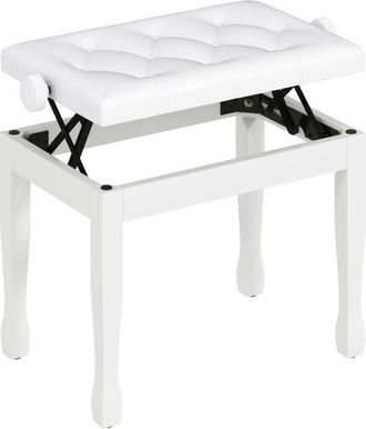 HOMCOM Banc de piano - HOMCOM - réglable en hauteur - siège rembourré - PU et cadre en bois massif - 64x35x55cm - blanc