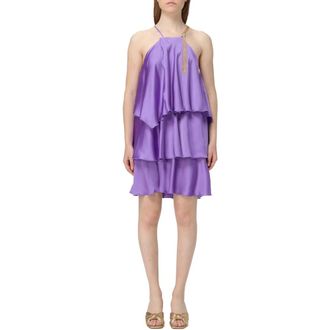 Simona Corsellini Femme, Robes, Violet, Taille: 40 FR Robe en satin avec d&eacute;tails en strass