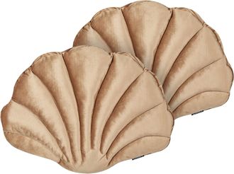 Beliani Dekokissen 2er Set mit F&uuml;llung Muschelform Samt beige 47x35 cm modern Consolida
