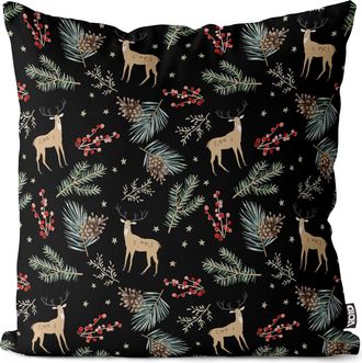 Void Watches Winter Hirsch schwarz Kissenbezug Kissenhülle Sofakissen Kissen Deko Weihnachten Winter Weihnachtsdeko, Kissen Größe:50 x 50 cm
