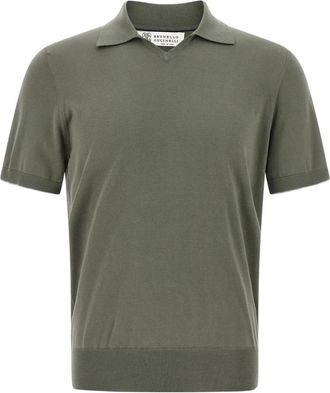 Brunello Cucinelli polo &agrave; col v - Vert