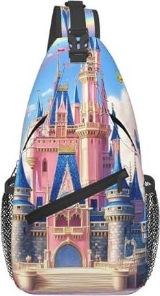 Generic Sac &agrave; dos &agrave; bandouli&egrave;re pour homme - Motif fleurs de cerisier rose - Motif ch&acirc;teau