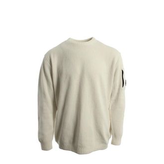 C.P. Company C.p. Company, Homme, Pulls, Blanc, Taille: XL Pull Ras du Cou en Chenille de Coton