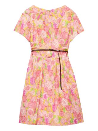 Prada robe courte ceinturée à fleurs - Rose