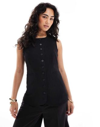 Pieces Gilet de tailleur long - Noir