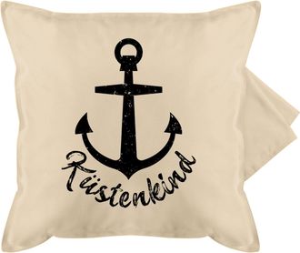 Shirtracer Kissenbezug - Statement - Küstenkind mit Anker - schwarz - 50 x 50 cm - Beige Natur - sofakissen maritim statement-kissen statements maritime pillow k