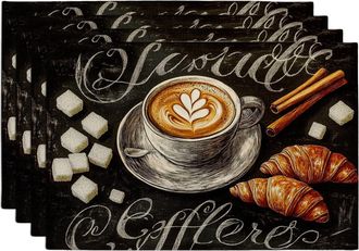 Generic Coffee Croissants Platzsets, schwarz, rustikale Kreidetafel-Esstischmatten f&uuml;r Fr&uuml;hling und Alltag, rutschfest, waschbar, dekorativ, f&uuml;r den Innenbere