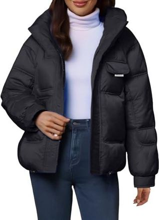 Generico Veste pour femme matelassée dhiver pliable chaud veste matelassée coupe-vent matelassée à capuche manches longues confortable décontracté demi-saison 