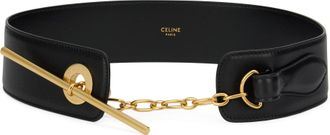 Celine Womens Leather Belt With Golden Buckle Black Calf