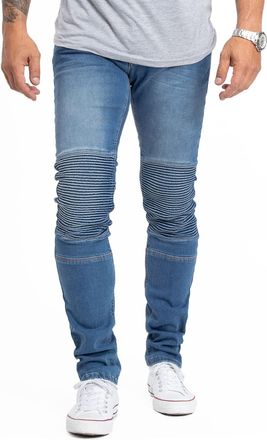 Rock Creek Herren Jeans Slim Fit Stretch Jeans M&auml;nnerhose Herrenjeans Denim Hosen Herrenhose Bikerhose Stonewashed RC-2181 Blau W36 L30