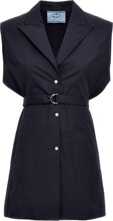 Prada débardeur en popeline à taille ceinturée - Bleu