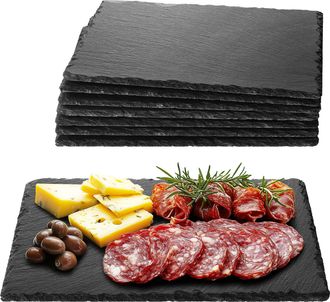 Navaris Schiefer Teller Platzset 8-teilig inkl. Kreide - 30x20cm Schieferplatten 8x Servierplatte - Servierteller Schieferplatte Sushi Geschirr eckig