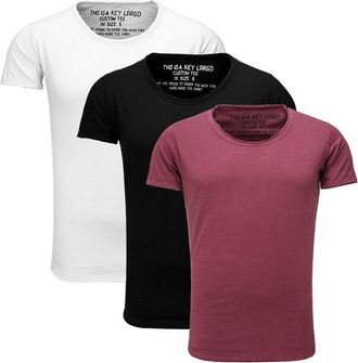 Key Largo T-Shirt Bread vintage Look uni Basic T00621 (3er-Pack, 3-tlg., 3er-Pack) Rundhalsauschnitt unifarben kurzarm slim fit