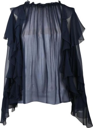 Alberta Ferretti Femme, Blouses et Chemises, Bleu, Taille: 38 FR Blusa in voile