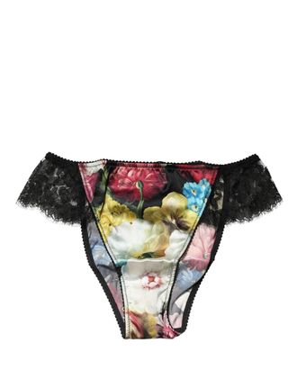 Dolce & Gabbana Womens Black Floral Lace Mid Waist Brief Panty Underwear Elastane Cotton Clothing