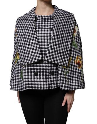 Dolce & Gabbana Womens Black White Monochrome Patterned Floral Cape Jacket And Virgin Wool Elastane Clothing