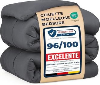 Bedsure Couette 200x200 Quatre Saisons Toute lAnn&eacute;e - Couette 200x200cm 4 Saisons - Certifi&eacute;e Oeko-TEX 300GSM Gris, Duvet Doux et Chaud pour Allergiques