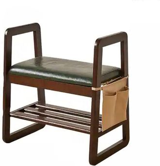 Generic Schuhschrankbank, Dicke Schuhbank aus Massivholz mit Armlehnen und Aufbewahrungstasche, geeignet for den Eingangsbereich(Color2)