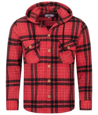 Rock Creek Herren Hemd Kariert Kapuzenhemd Karohemd Herrenhemd Flanell Hemden Holzf&auml;llerhemd &Uuml;bergangsjacke Langarm Kariert Winter H-328 Rot 5XL