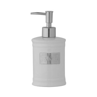 axentia Seifenspender Lyon, Badaccessoire mit Edelstahlschild, Portionierung von Fl&uuml;ssigseife, Dekoration f&uuml;r das Badezimmer, Keramik, ca. 8,5 x 8,5 x 18 cm, 