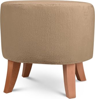 MG Design Ovaler Kunstfell-Hocker 42 x 52 cm in Braun mit Holzbeinen - Gepolsterter Fu&szlig;hocker f&uuml;r Wohnzimmer oder Schlafzimmer