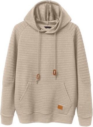 Generic Sweat à capuche décontracté 2024 à la mode pour homme, pull à capuche en tricot à manches longues avec cordon de serrage et poche pour homme, beige, 7