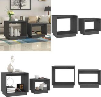 vidaXL Vidaxl - Satztische 2 Stk. Grau Massivholz Kiefer - Sofa Tisch - Couchtisch Set - Kieferholzm&ouml;bel - Wohnzimmerschmuck - Nighstand - Home & Living
